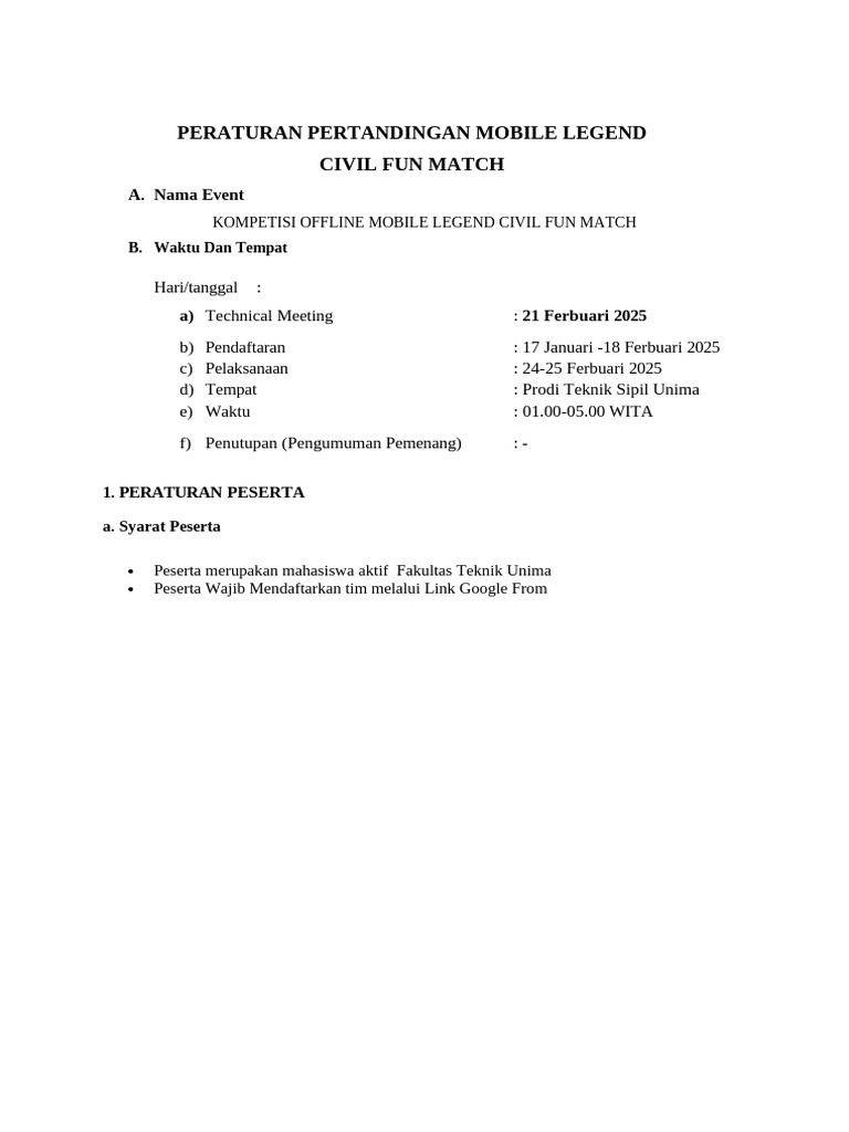 Peraturan Pertandingan Mobile Legend | PDF