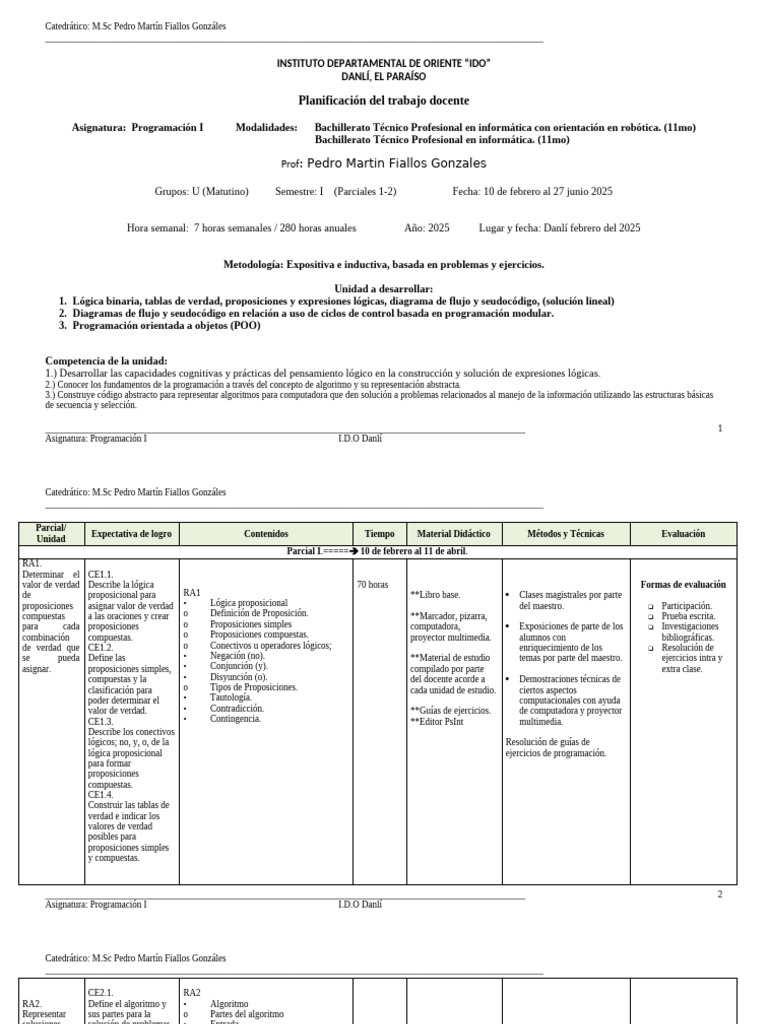 PLANES Programacion I IDO - (2025 11mo) - (Informatica - Robotica) (Pedro Fiallos) Anual ...