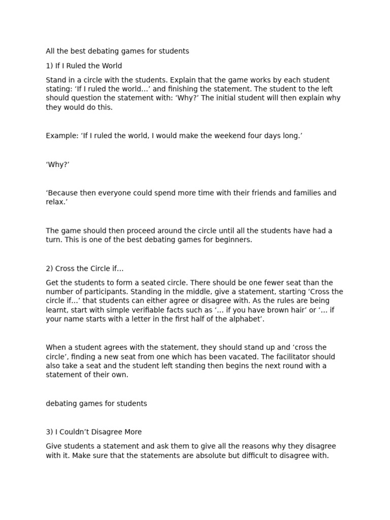 All The Best Debating Games For Students | PDF