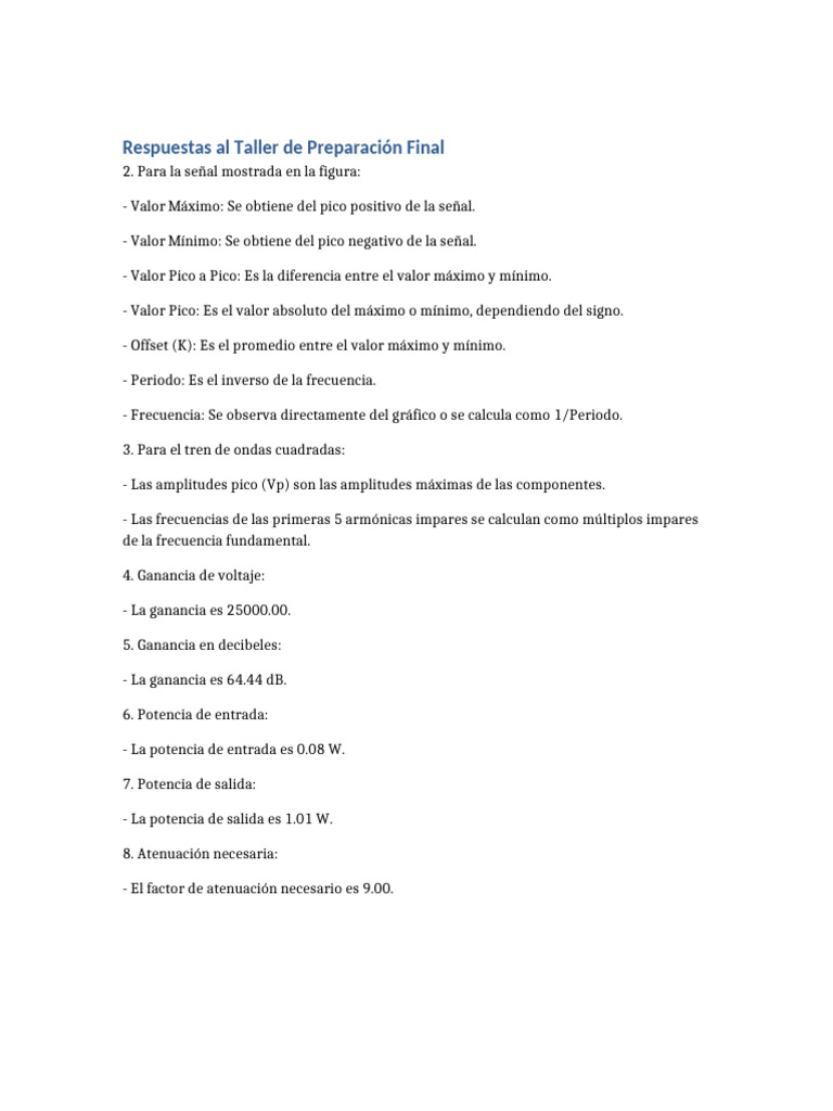 Respuestas Completas Taller Preparacion Final | PDF