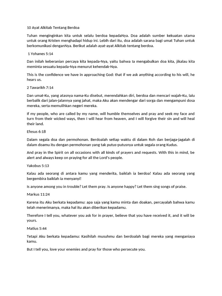 10 Ayat Alkitab Tentang Berdoa | PDF