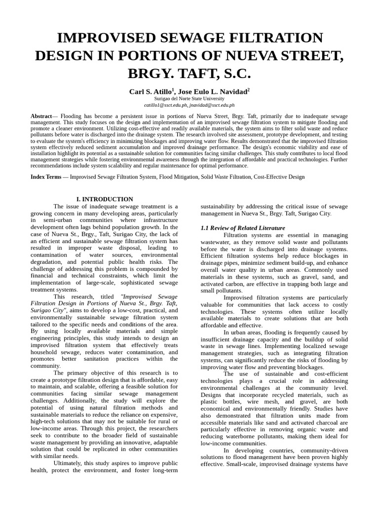 Improvised Sewage Filtration Design in Portions of Nueva Stree1 | PDF ...