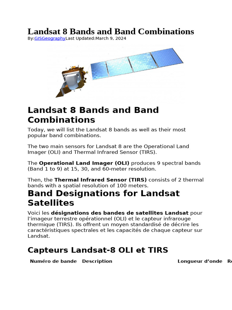 Landsat 8 Bands and Band Combinations | PDF | Rouge | Vert