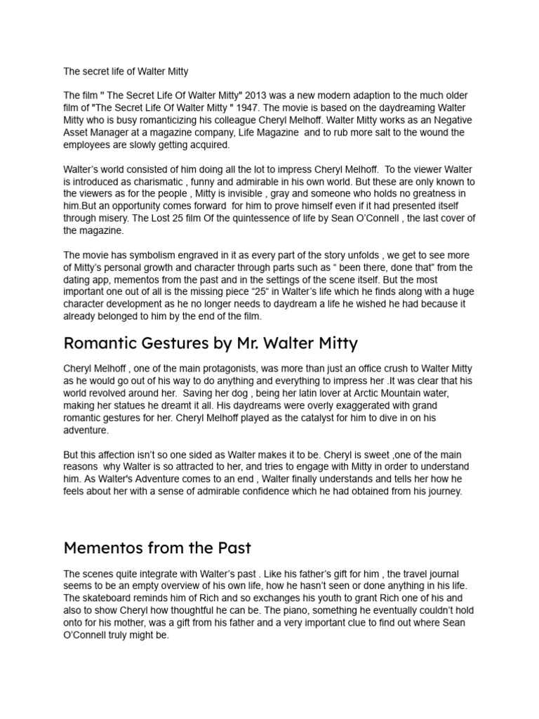 The Secret Life of Walter Mitty Analysis | PDF