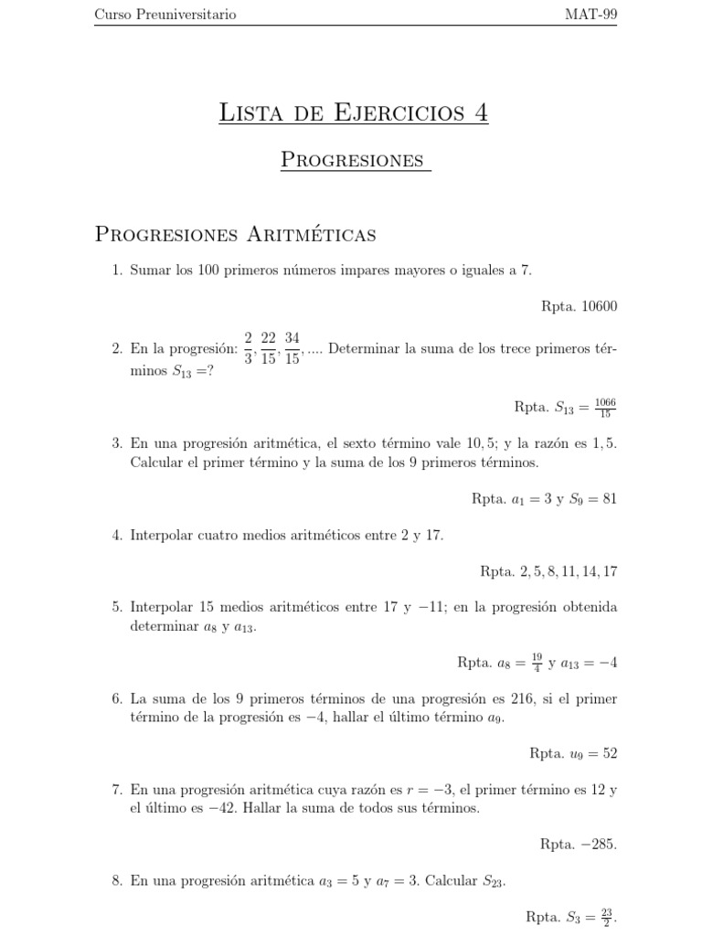Lista de Ejercicios 4 | PDF | Matemáticas