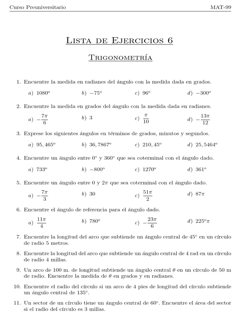 Lista de Ejercicios 6 | PDF | Geometría Elemental | Trigonometría