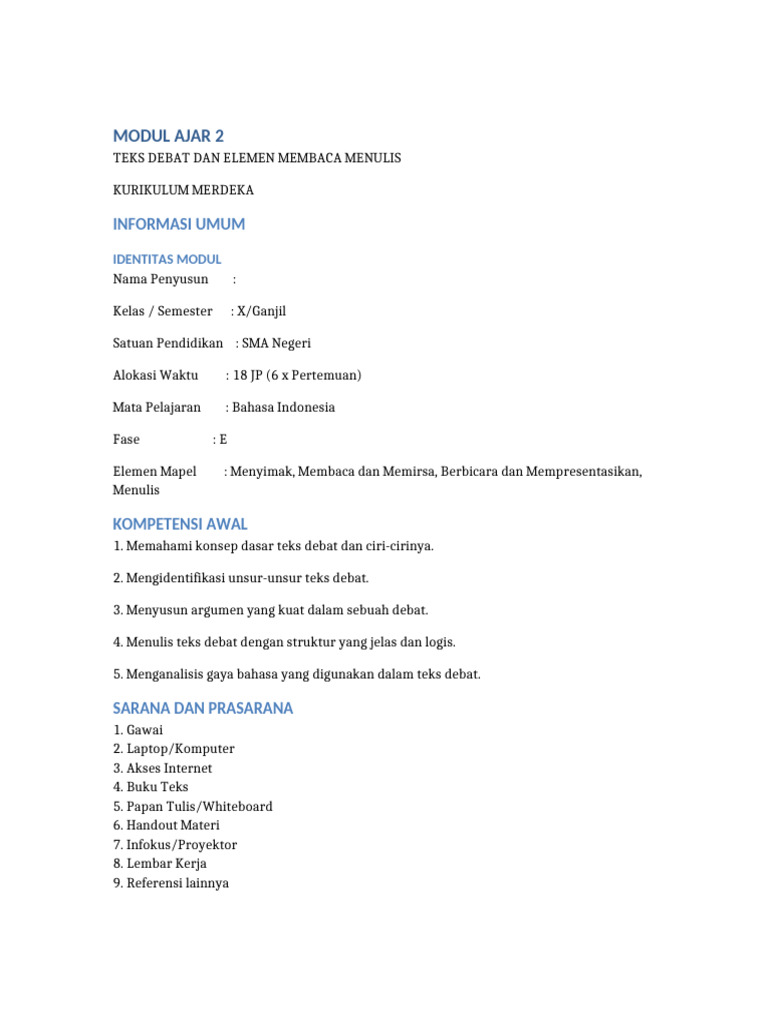 Modul Ajar Teks Debat | PDF