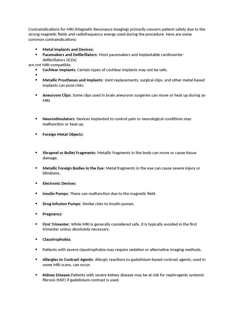 MRI Contraindications for Patient Safety | PDF