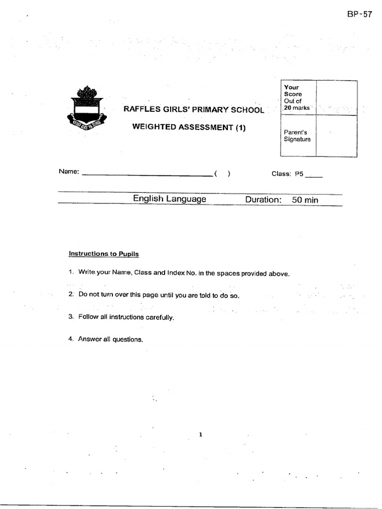 P5 English 2024 WA1 Raffles | PDF