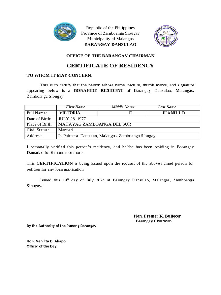 Certificate of Residency | PDF
