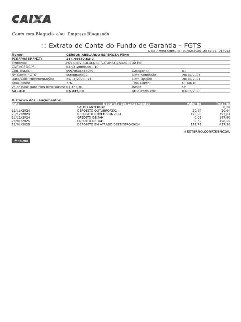 Extrato Fgts Gerson | PDF