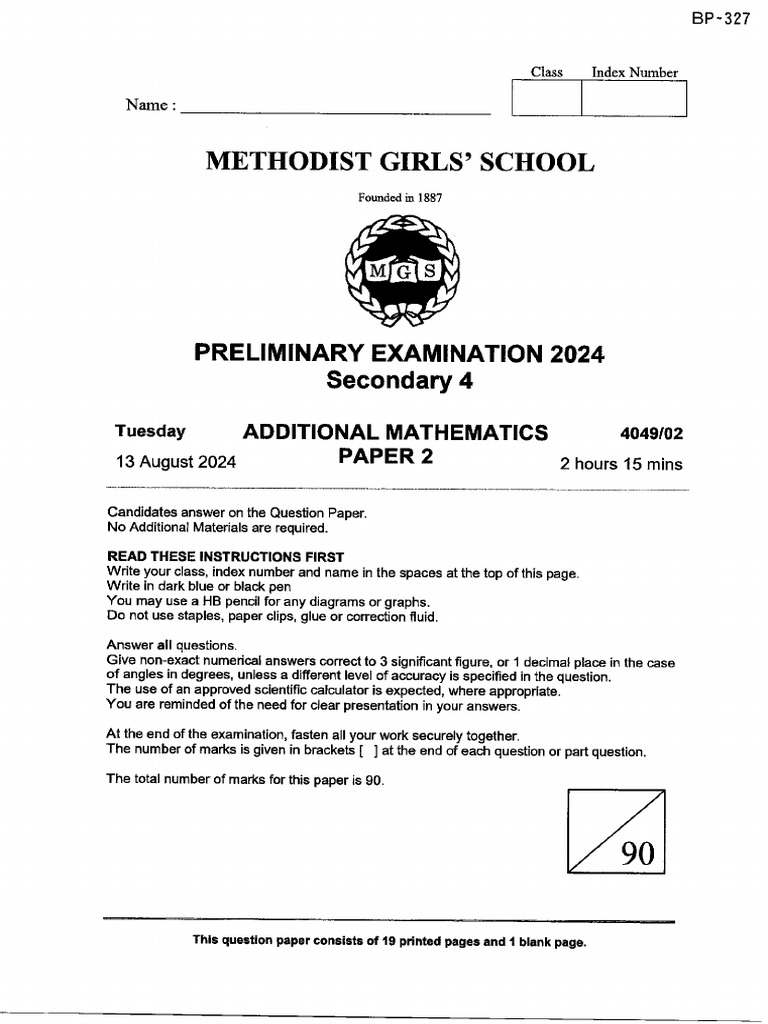 Sec4 AMaths2 2024 SA2 Methodist | PDF
