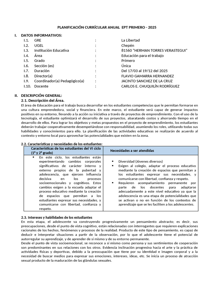 Planificación Anual 1° | PDF | Aprendizaje | Iniciativa empresarial