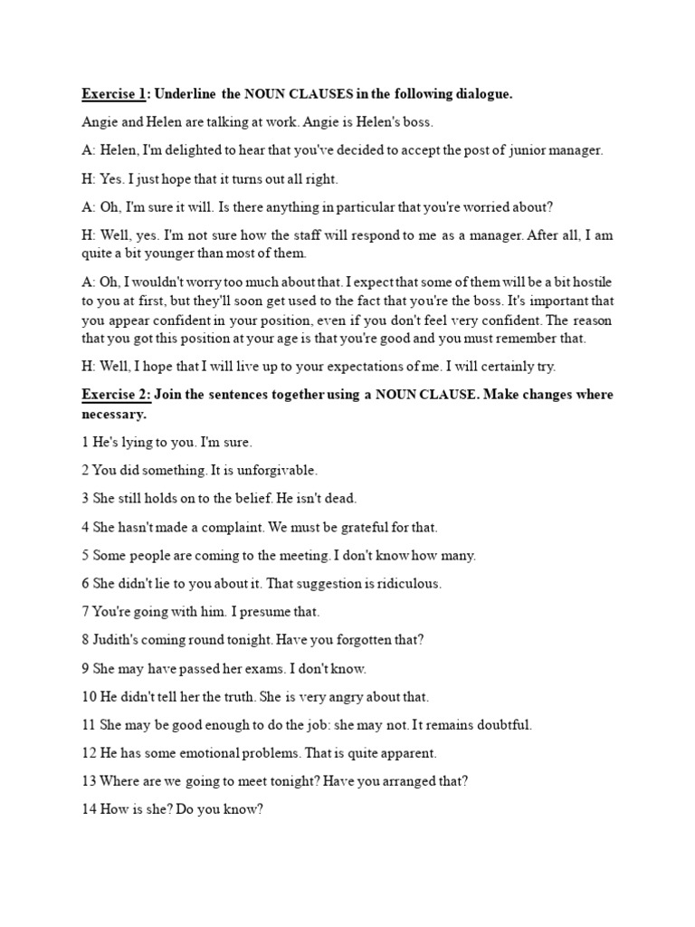Exercise On NOUN CLAUSES | PDF