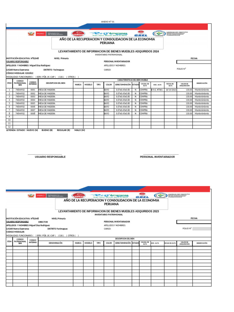 Formatos D Inventarios 2024-25 | PDF | Ingeniería mecánica | Tecnología de vehículos