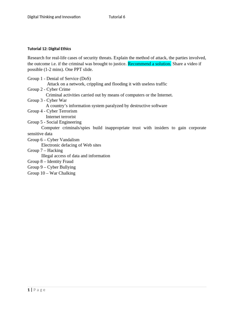 Tutorial 12 Digital Ethics - Question | PDF