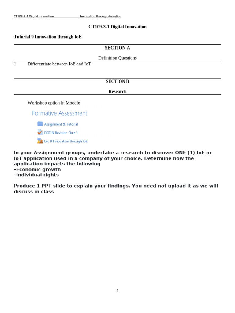 Tutorial 9 Innovation Through IoE - Question | PDF