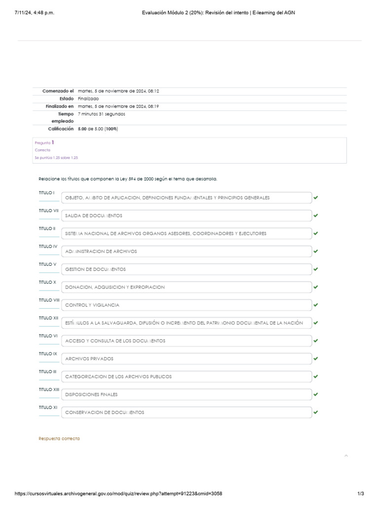 Evaluación Módulo 2 (20%) - Revisión Del Intento - E-Learning Del AGN | PDF