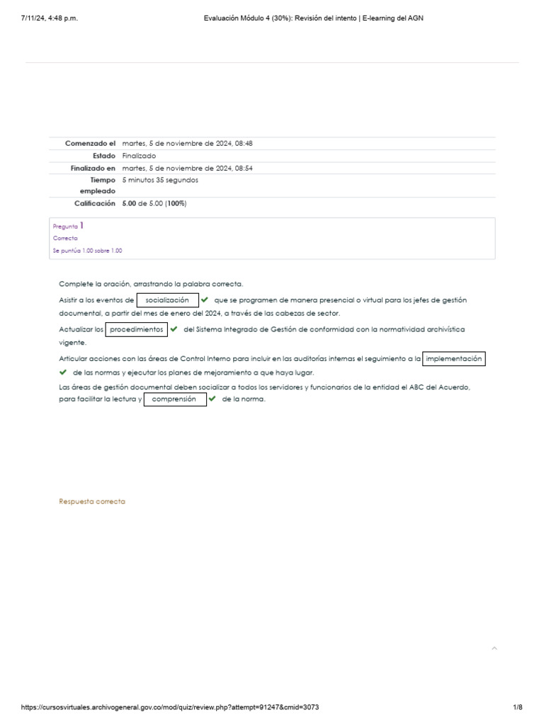 Evaluación Módulo 4 (30%) - Revisión Del Intento - E-Learning Del AGN | PDF