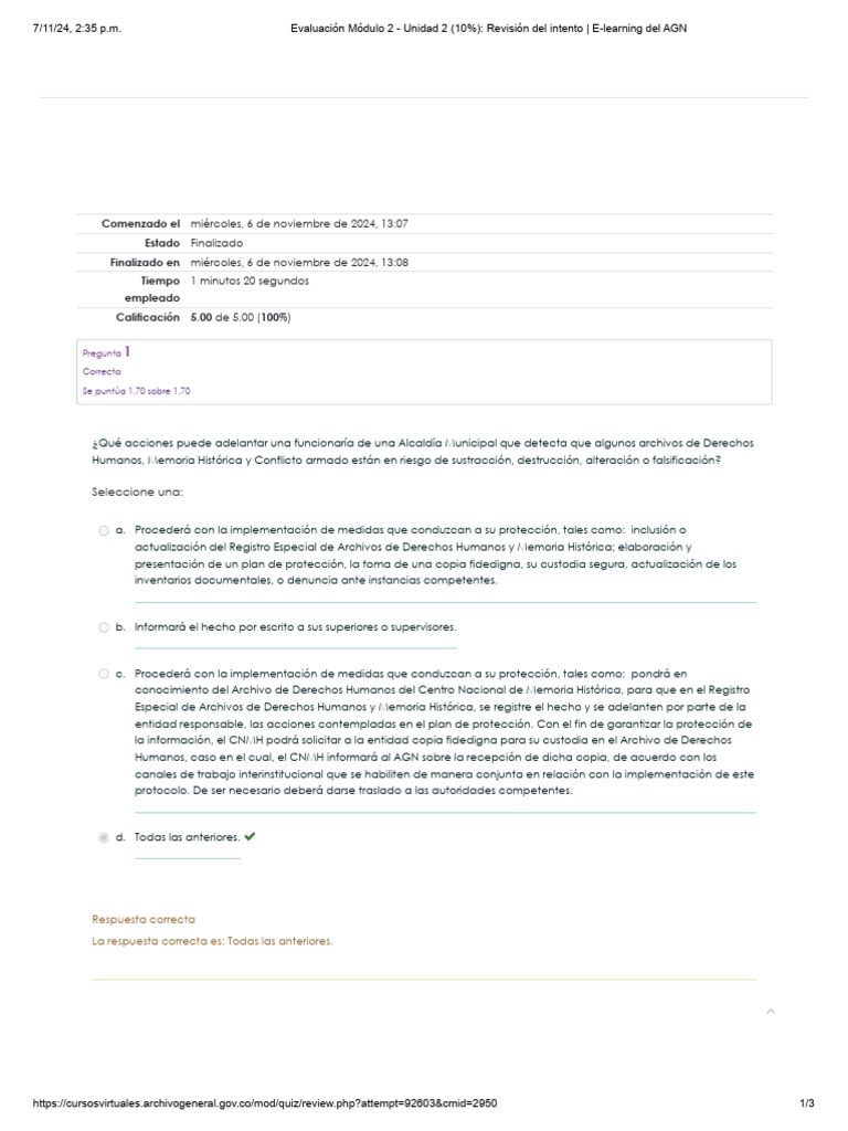 Evaluación Módulo 2 - Unidad 2 (10%) - Revisión Del Intento - E-Learning Del AGN | PDF