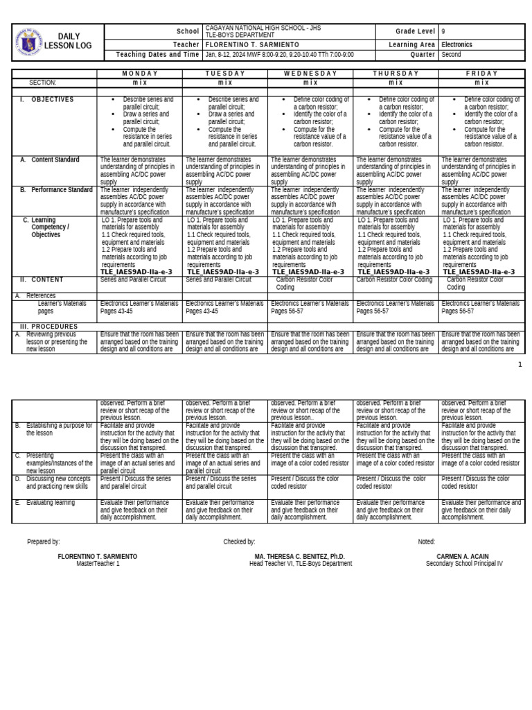Grade 9 Electronics Lesson Plan | PDF | Resistor | Electronics