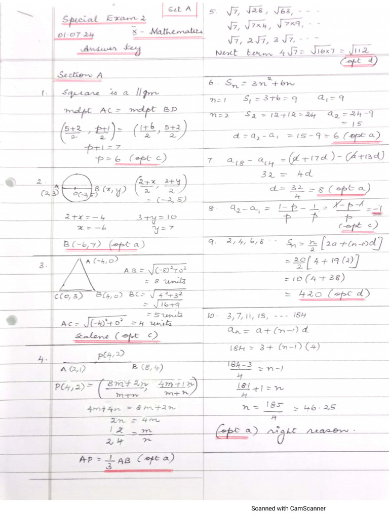 SE2 Math SetA Answerkey | PDF