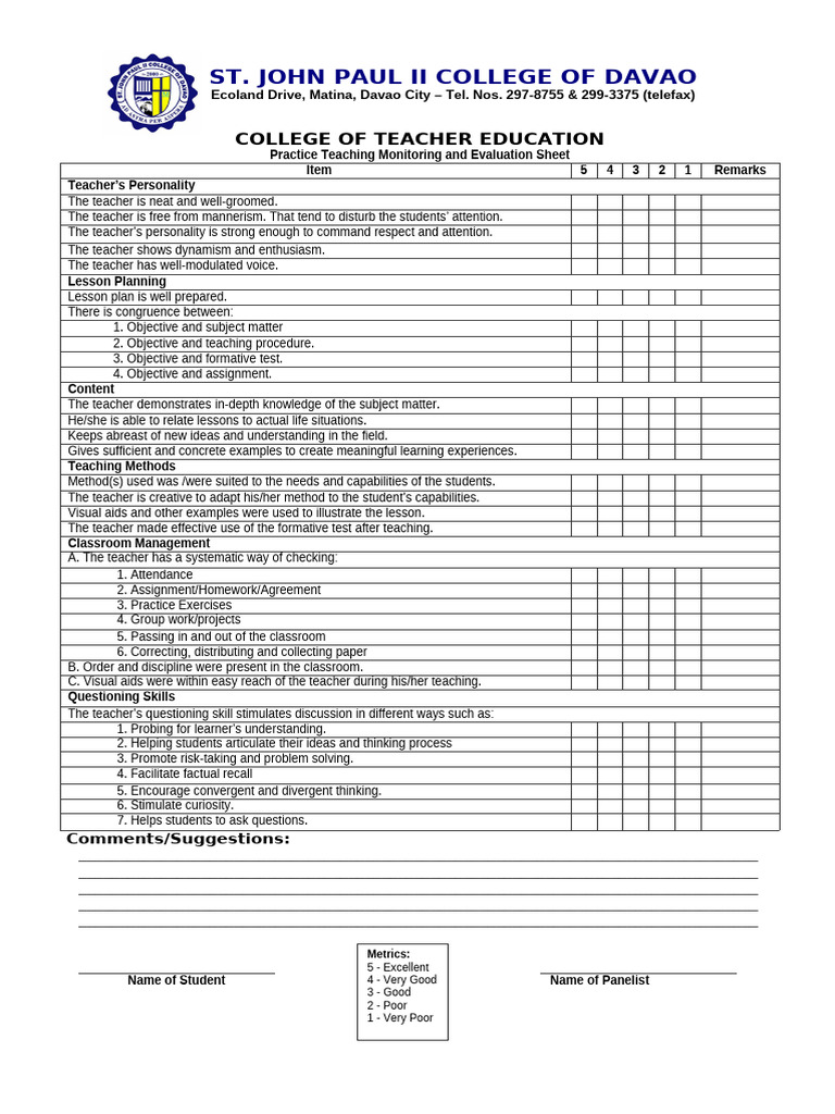 Teaching Evaluation Sheet Autosaved 1 | PDF | Teachers | Teaching Method