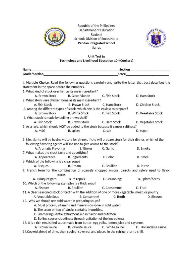 Unit Test 3rd Quqrter 2023-24 | PDF | Stock (Food) | Cakes