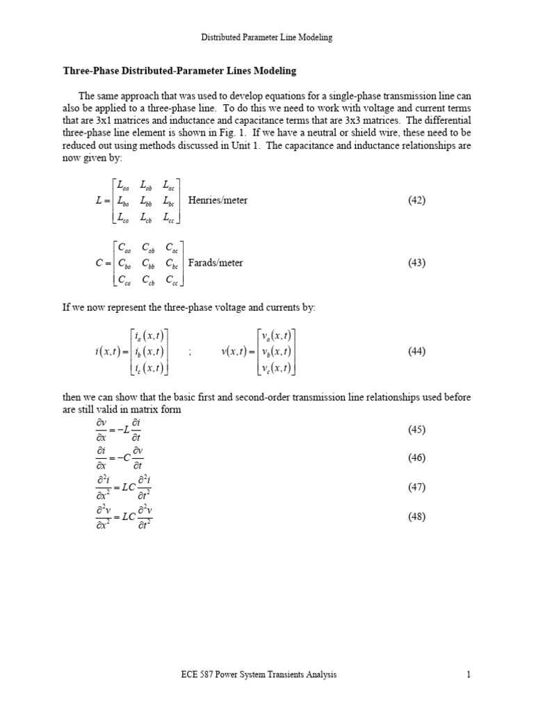 Lecture 10a Notes Three Phase Distributed Parameter Line Modeling
