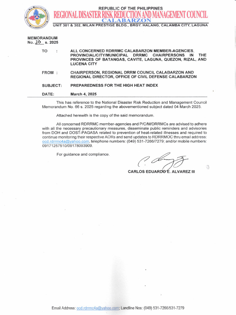 RDRRMC Memo 30s2025 Preparedness for the High Heat Index | PDF ...