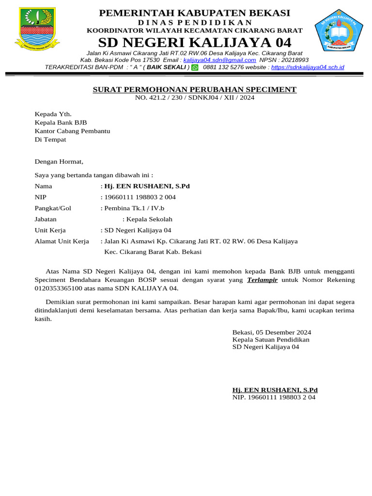 Permohonan Perubahan Specimen Bank BJB | PDF