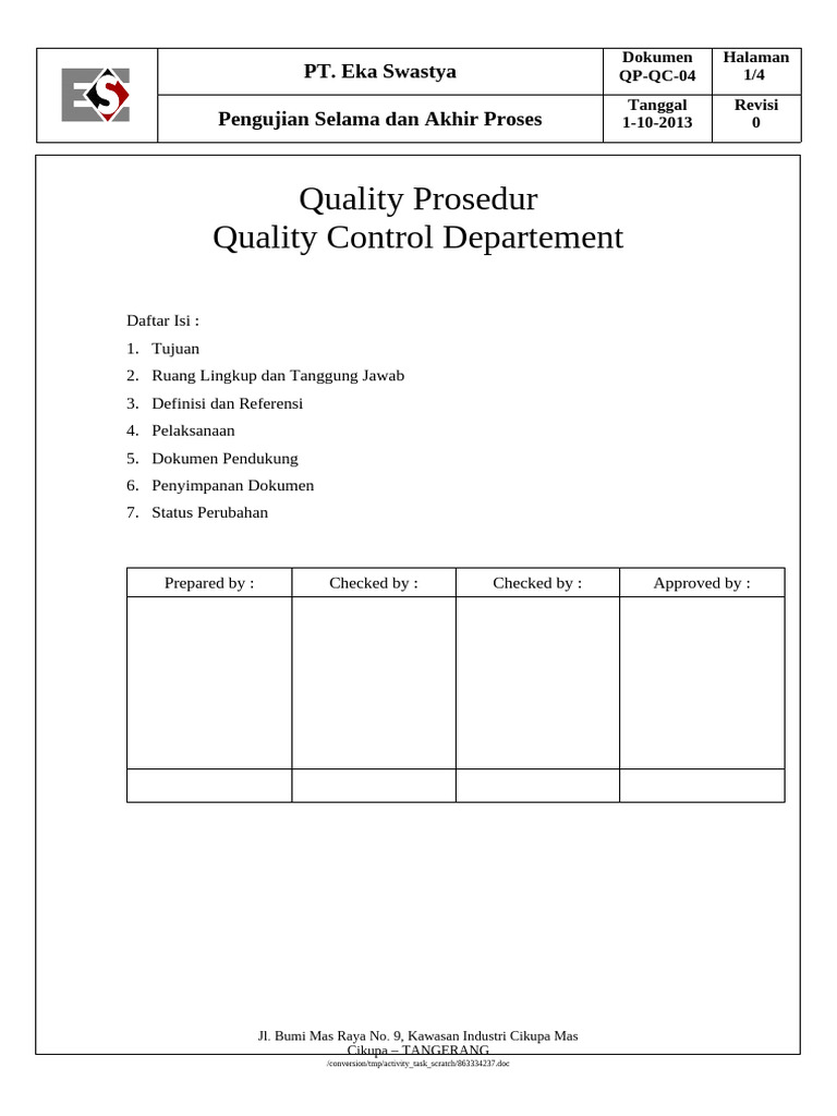 QP QC 04 Pengujian Selama Dan Akhir Proses Kosong | PDF