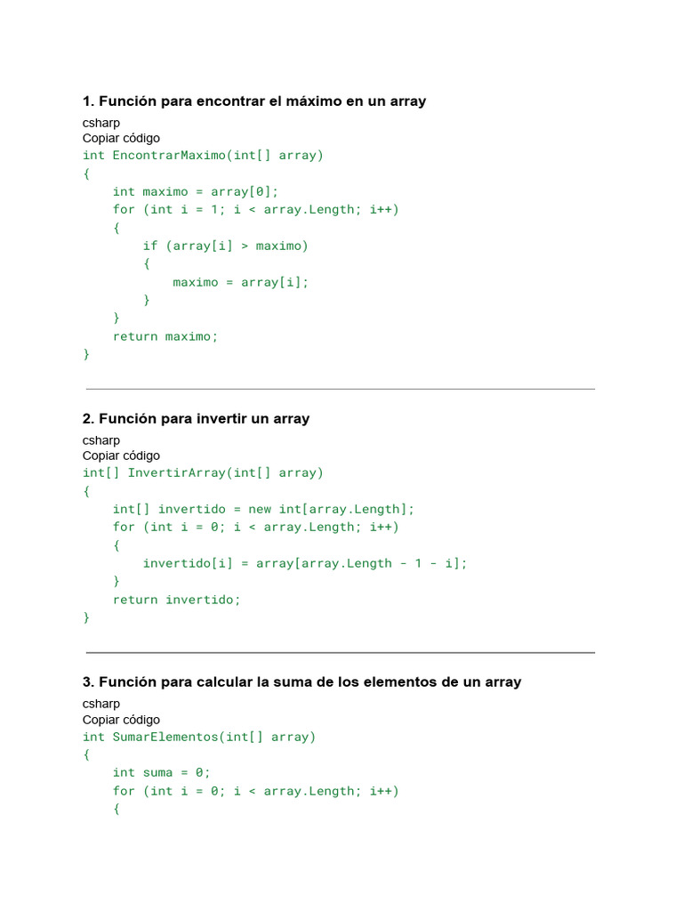 Funciones Arrays | PDF | Programación de computadoras | Ingeniería de software