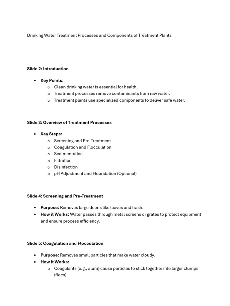 Drinking Water Treatment Processes and Components of Treatment Plants ...