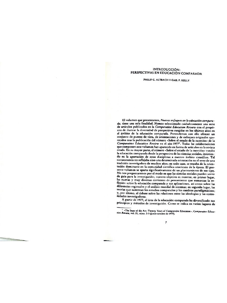 Altbach, P. y G. Kelly (1990), Nuevos Enfoques en Educación Comparada ...