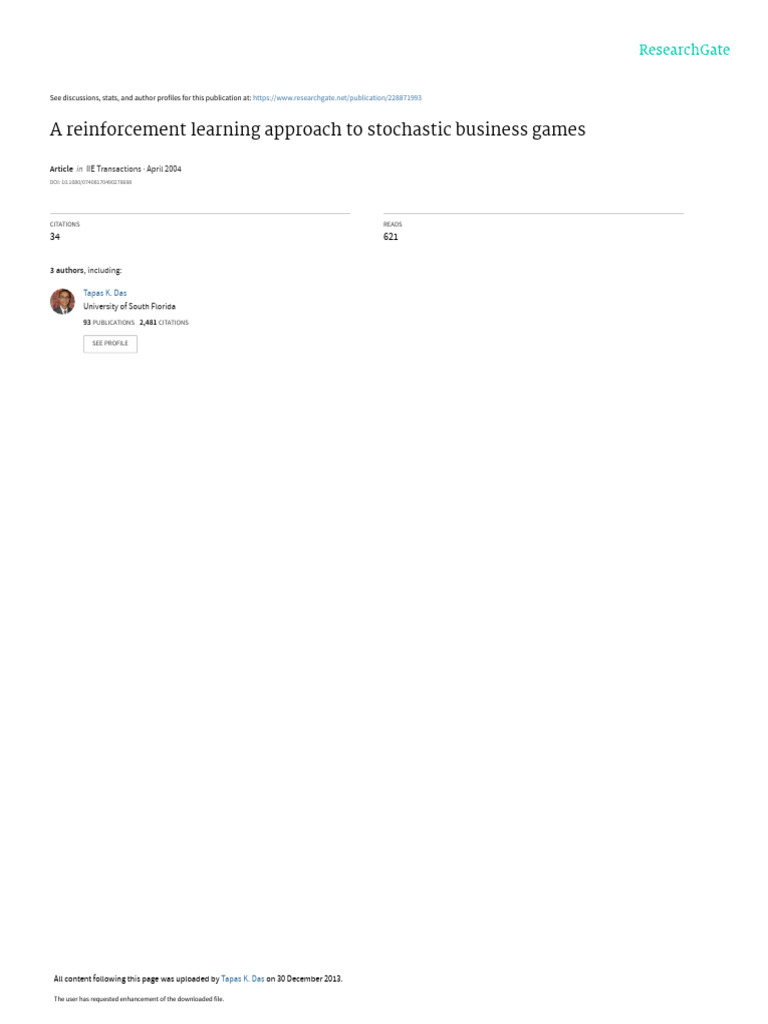 A Reinforcement Learning Approach To Stochastic Bu | PDF | Applied ...