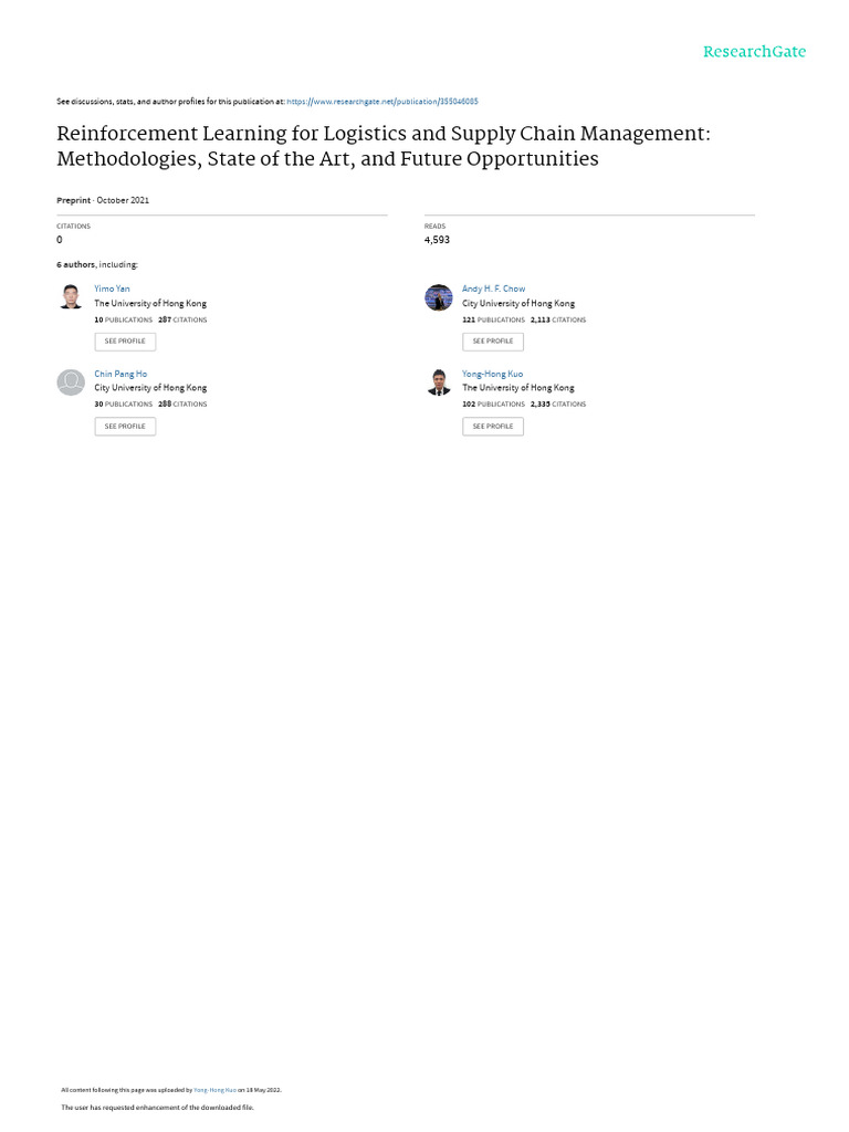 Reinforcement Learning in Supply Chains | PDF | Applied Mathematics