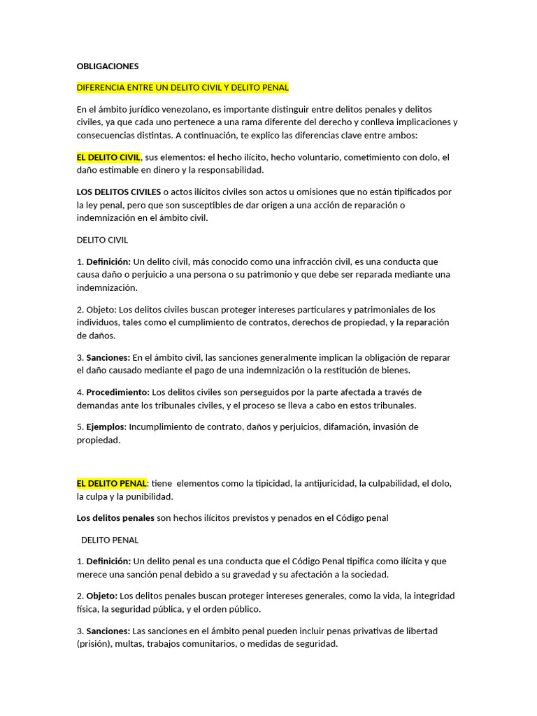 OBLIGACIONES Delito Civil - Delito Penal | PDF | Daños y perjuicios ...
