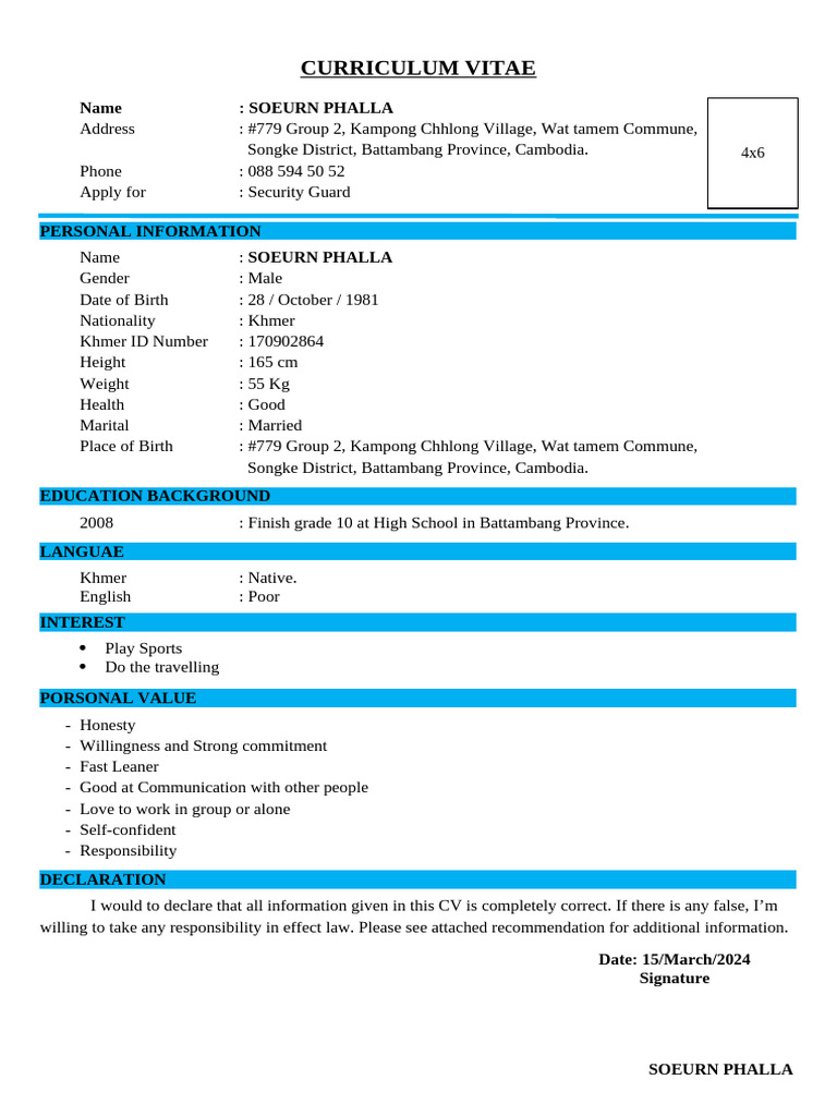 CV Soeurn Phalla | PDF