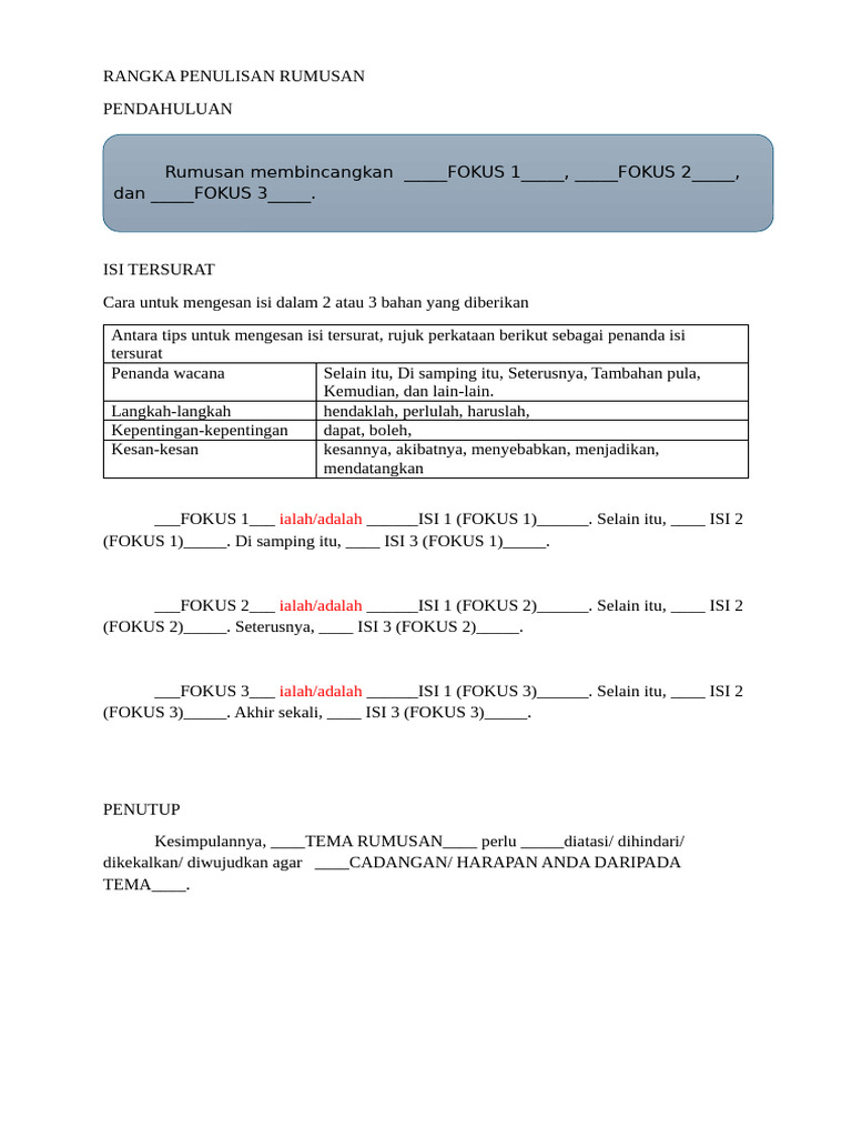 Rangka Penulisan Rumusan | PDF