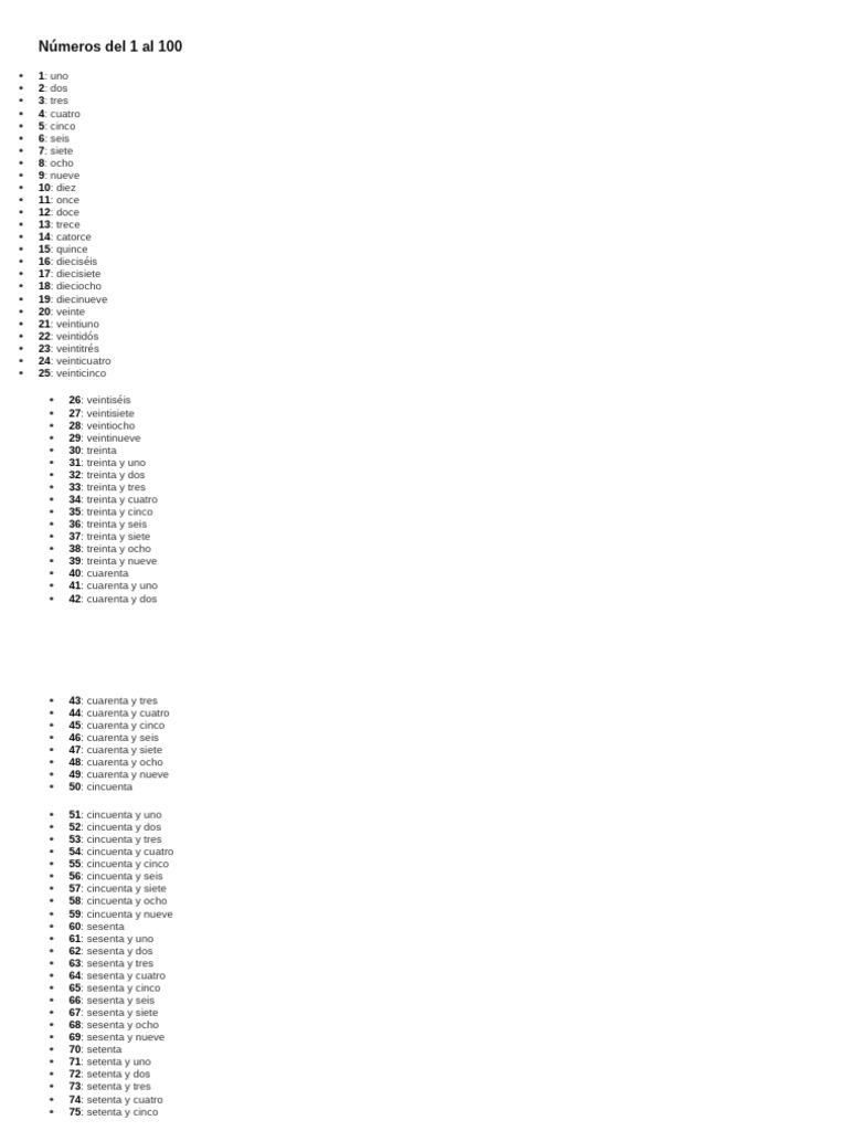 Números del 1 al 100 en letra | PDF