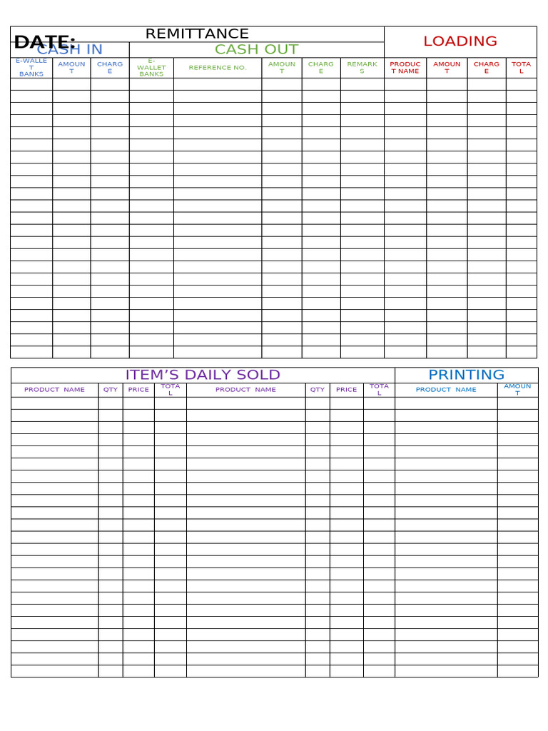 Form For Daily Sold | PDF