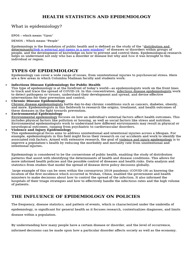 Understanding Epidemiology and Health Statistics | PDF | Epidemiology | Pandemic