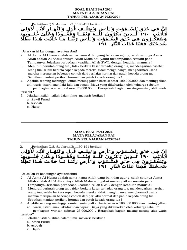 23.24. KUMPULAN SOAL ESAI PSAJ 2024 | PDF