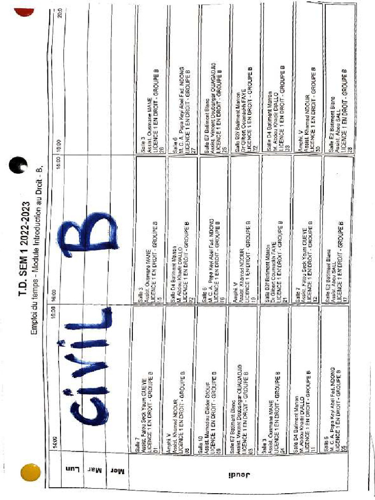COCC ?? L1 Emploi Du Temps Groupe B | PDF