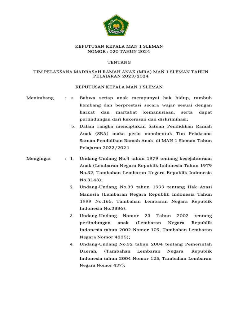 Tim Pelaksana MRA MAN 1 Sleman 2024 | PDF