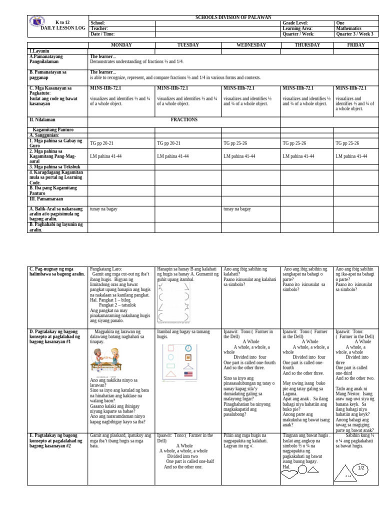 DLL Math Grade1 Quarter3 Week3 (Palawan Division) | PDF