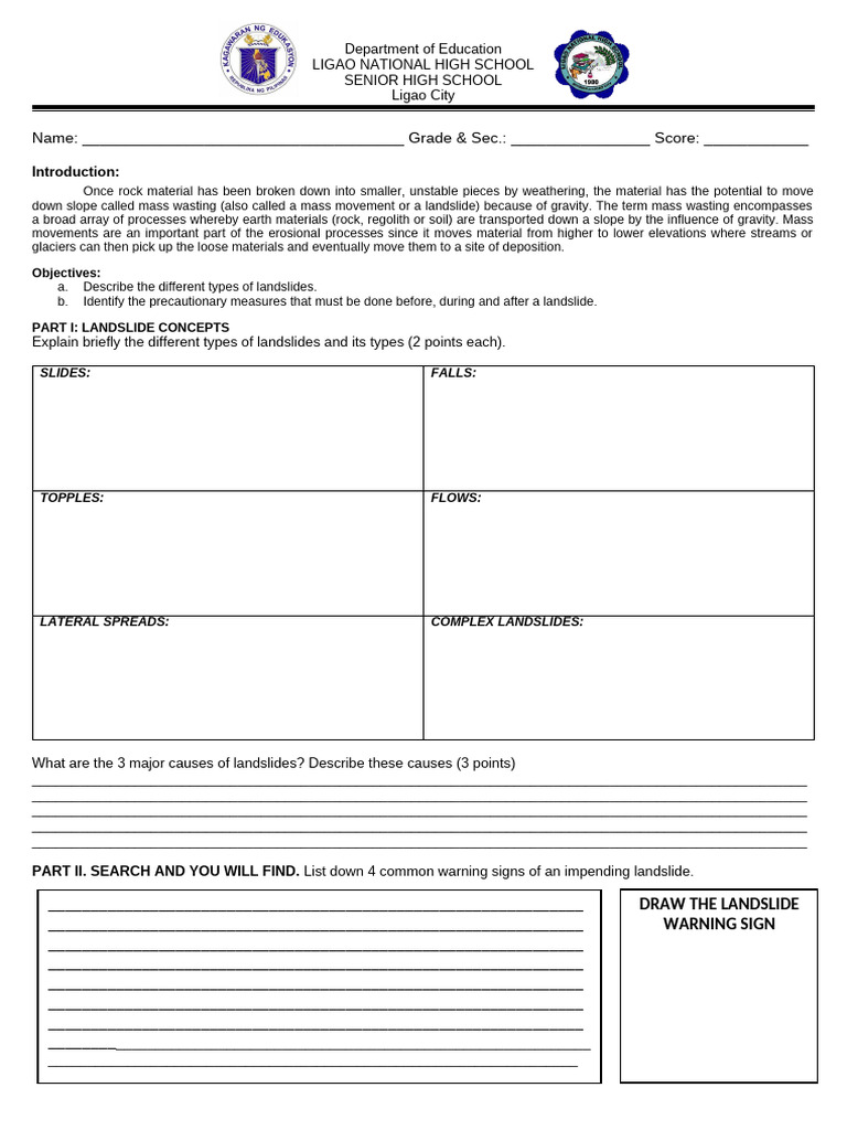 Landslide Activity Sheet V2 A4 | PDF | Landslide | Soil