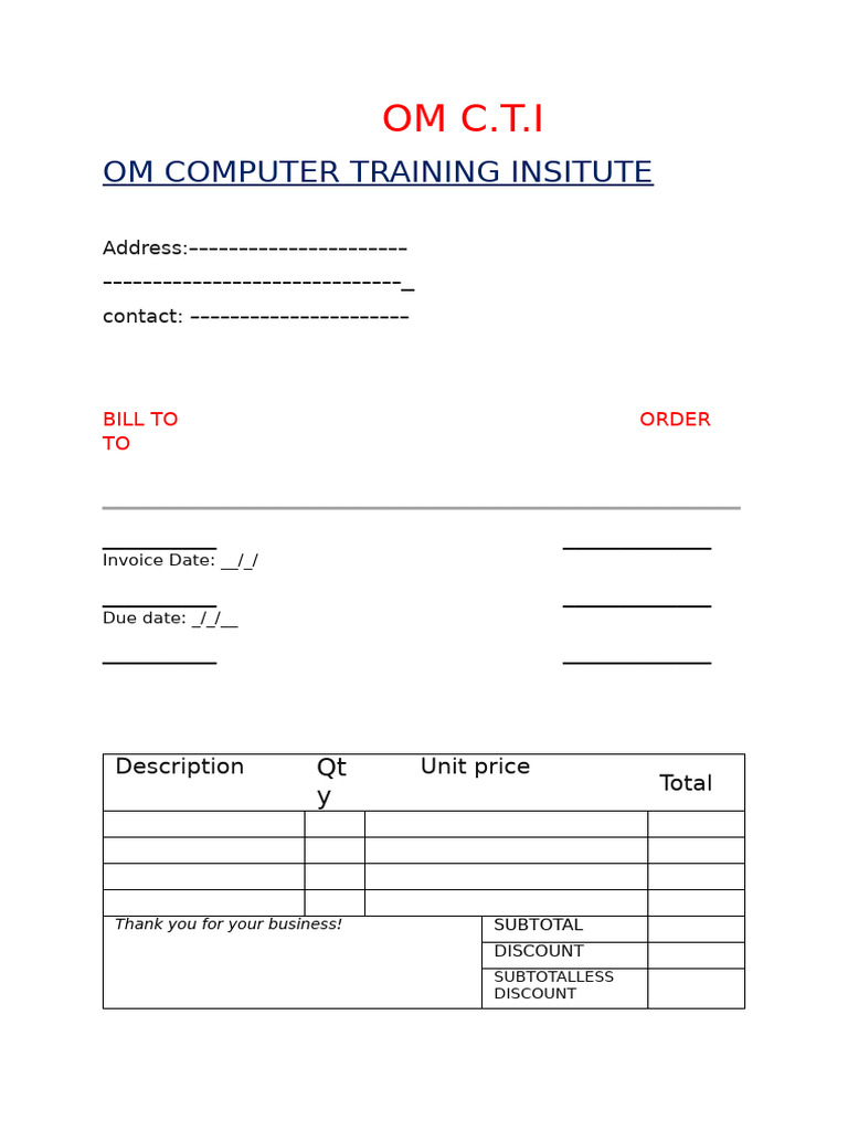 OM Computer Training Institute Invoice | PDF
