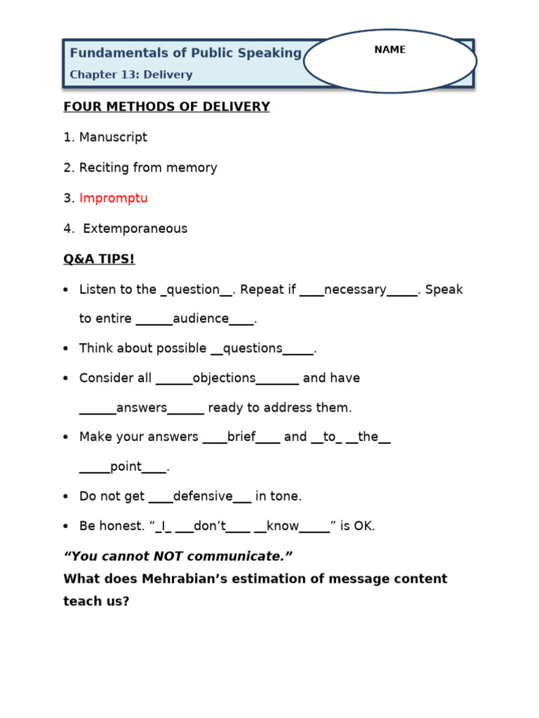 Chapter 13 - Delivery - Handout | PDF